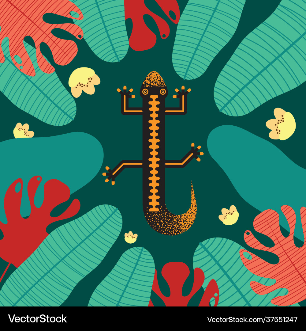 Newt amphibian and leafs Royalty Free Vector Image