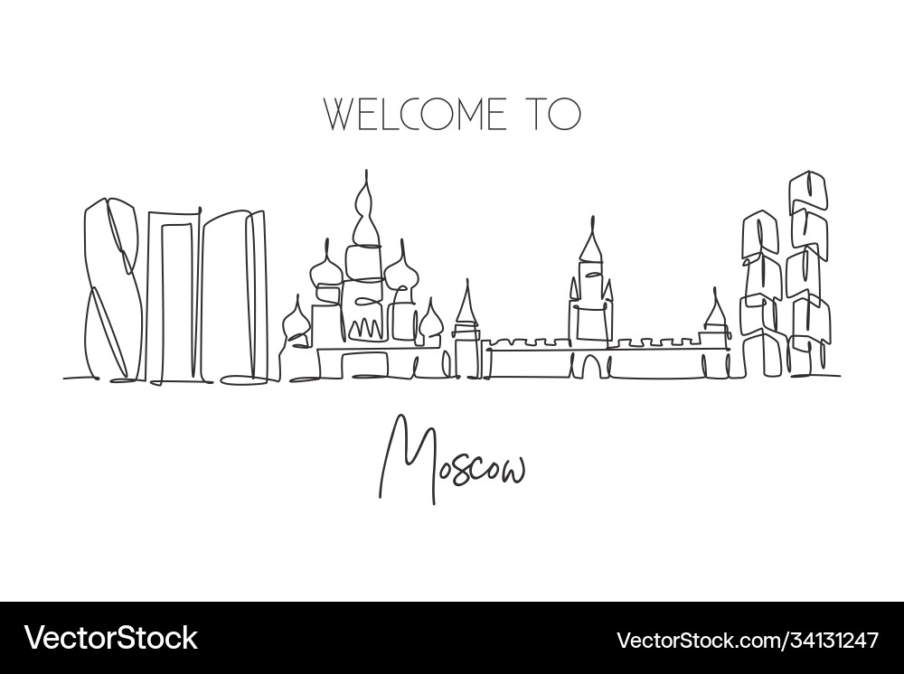 One continuous line drawing moscow city Royalty Free Vector