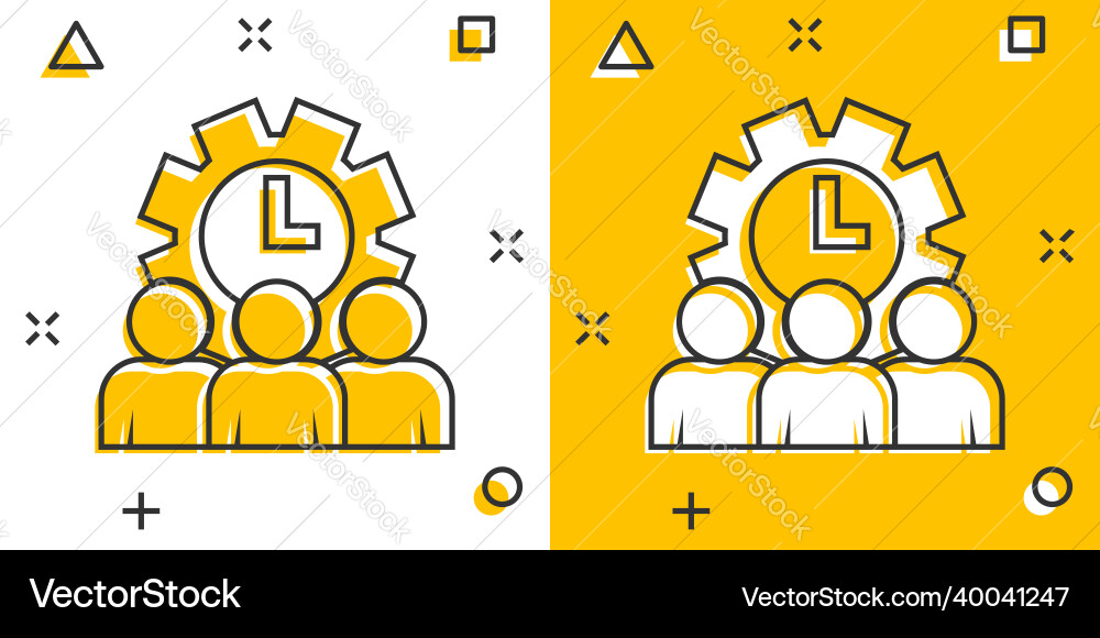People and clock icon in comic style gear Vector Image