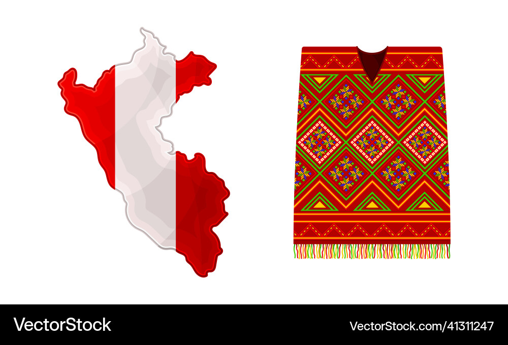Peru country related symbols set map Royalty Free Vector