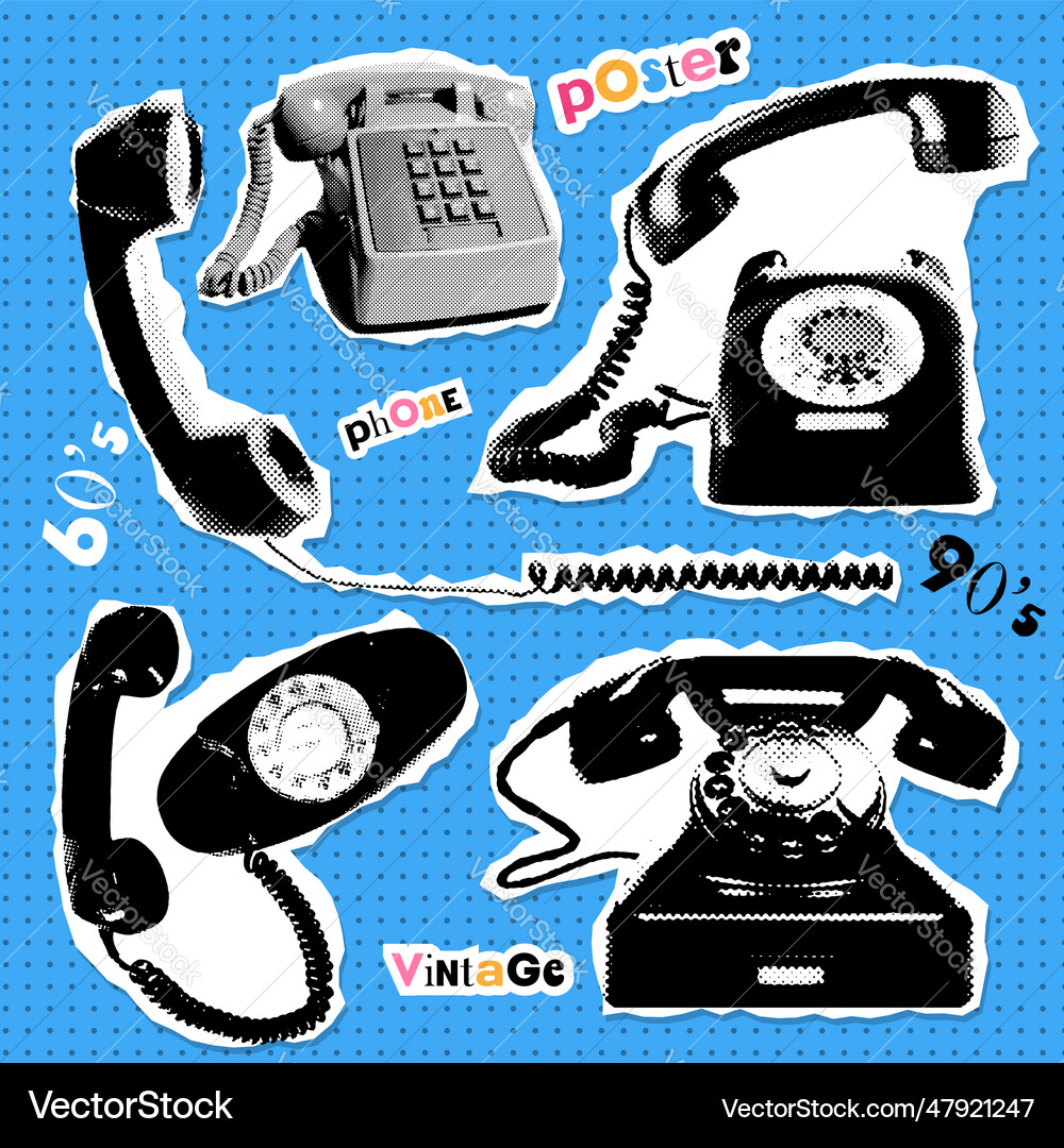 Set of old fashioned phones with handsets Vector Image