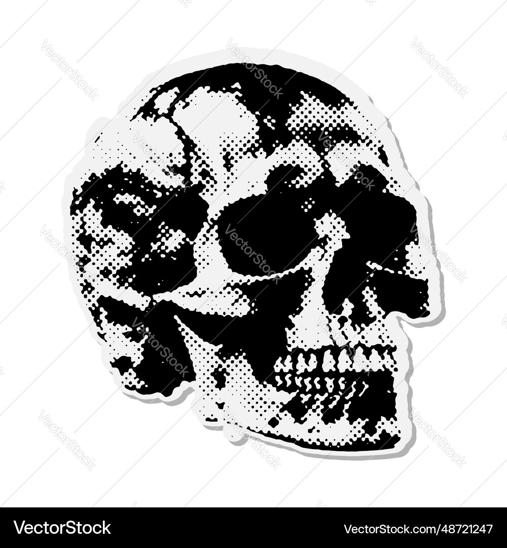 Skull - halloween halftone mixed media collage Vector Image