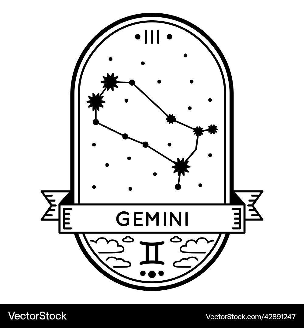 Zodiac badge constellation gemini stroke high Vector Image