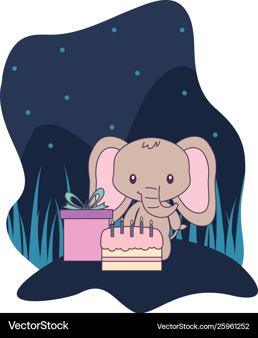 Cute elephant with cake birthday and gift box Vector Image