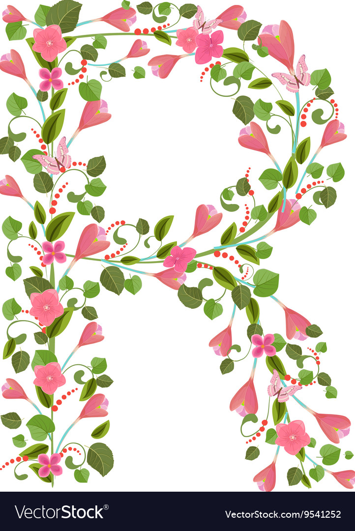 Floral font with spring pink flowers romantic Vector Image