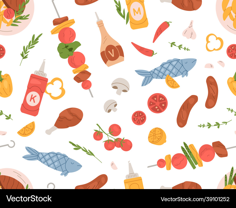 Seamless bbq pattern with barbecue grilled food Vector Image