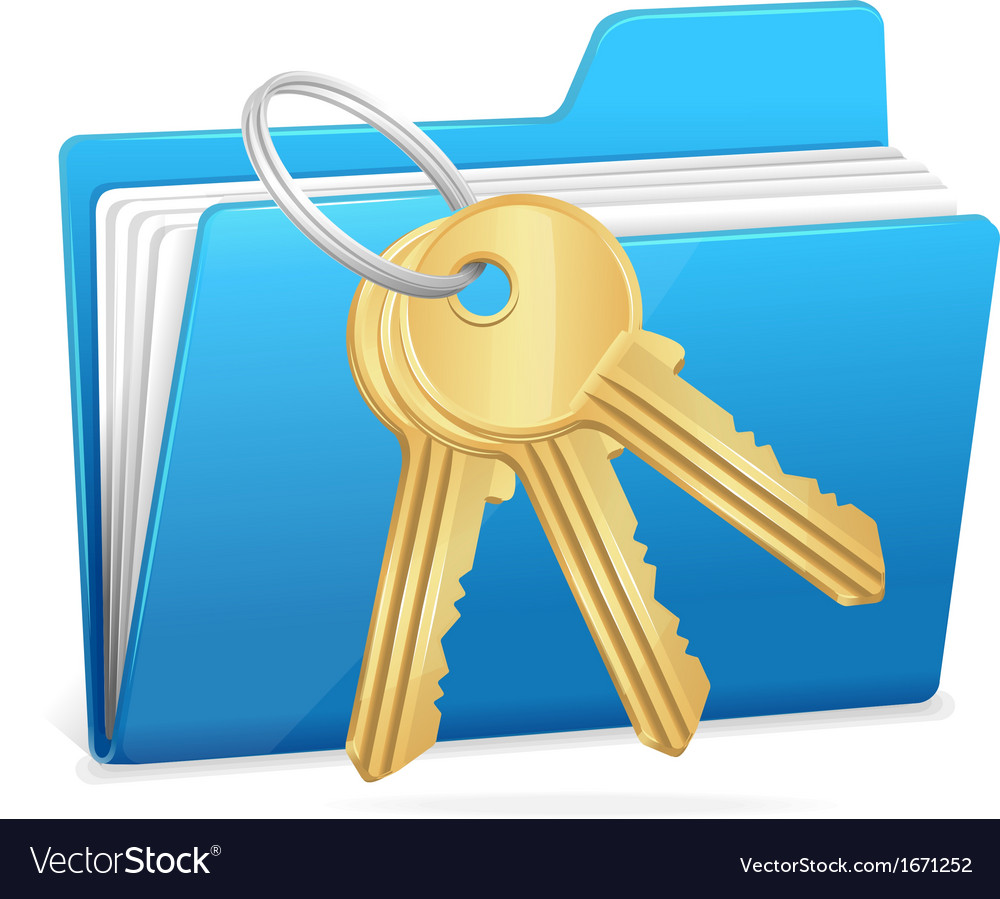 Yellow computer folder and key Royalty Free Vector Image