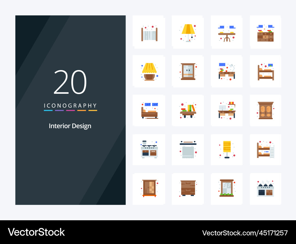 20 interior design flat color icon Royalty Free Vector Image