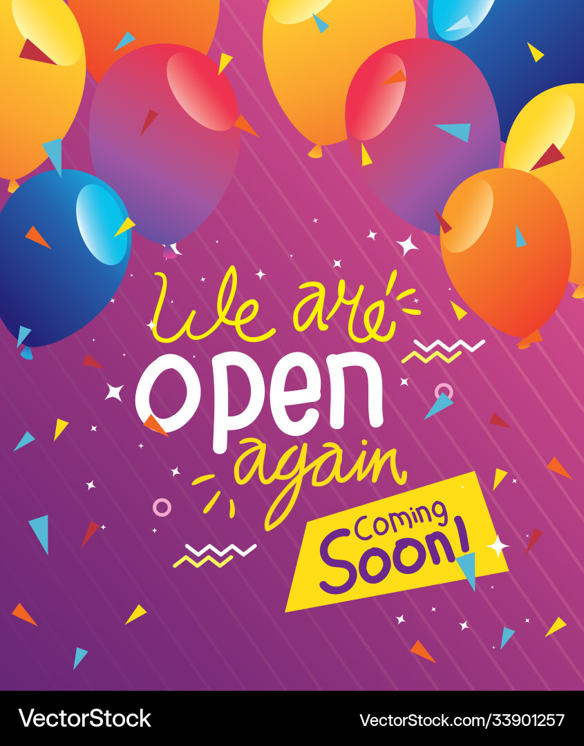 Banner we are open again coming soon Royalty Free Vector