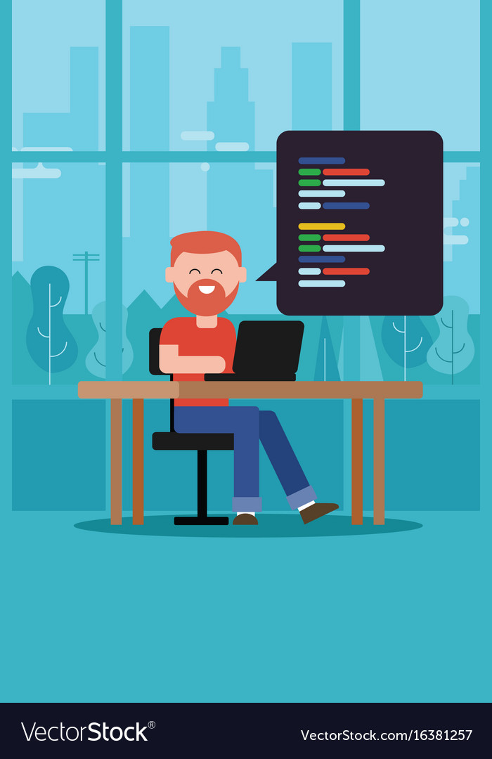 Coding programming script man with beard t-shirt Vector Image Coding programming script man with beard t-shirt Vector Image