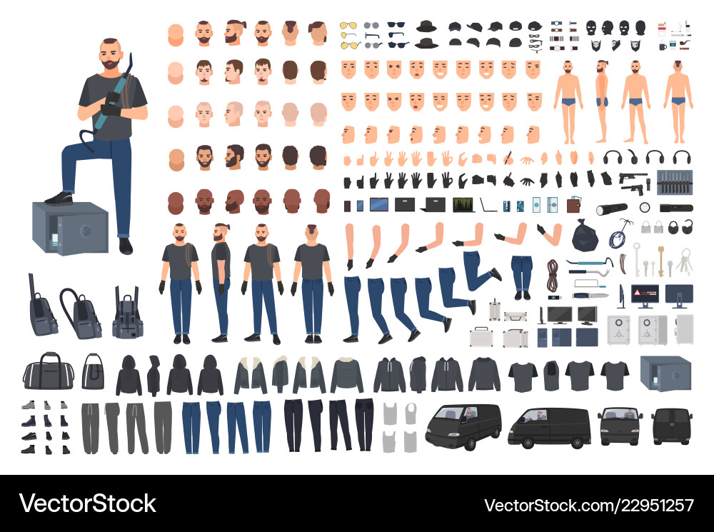 Cracksman burglar or safe cracker creation set or Vector Image