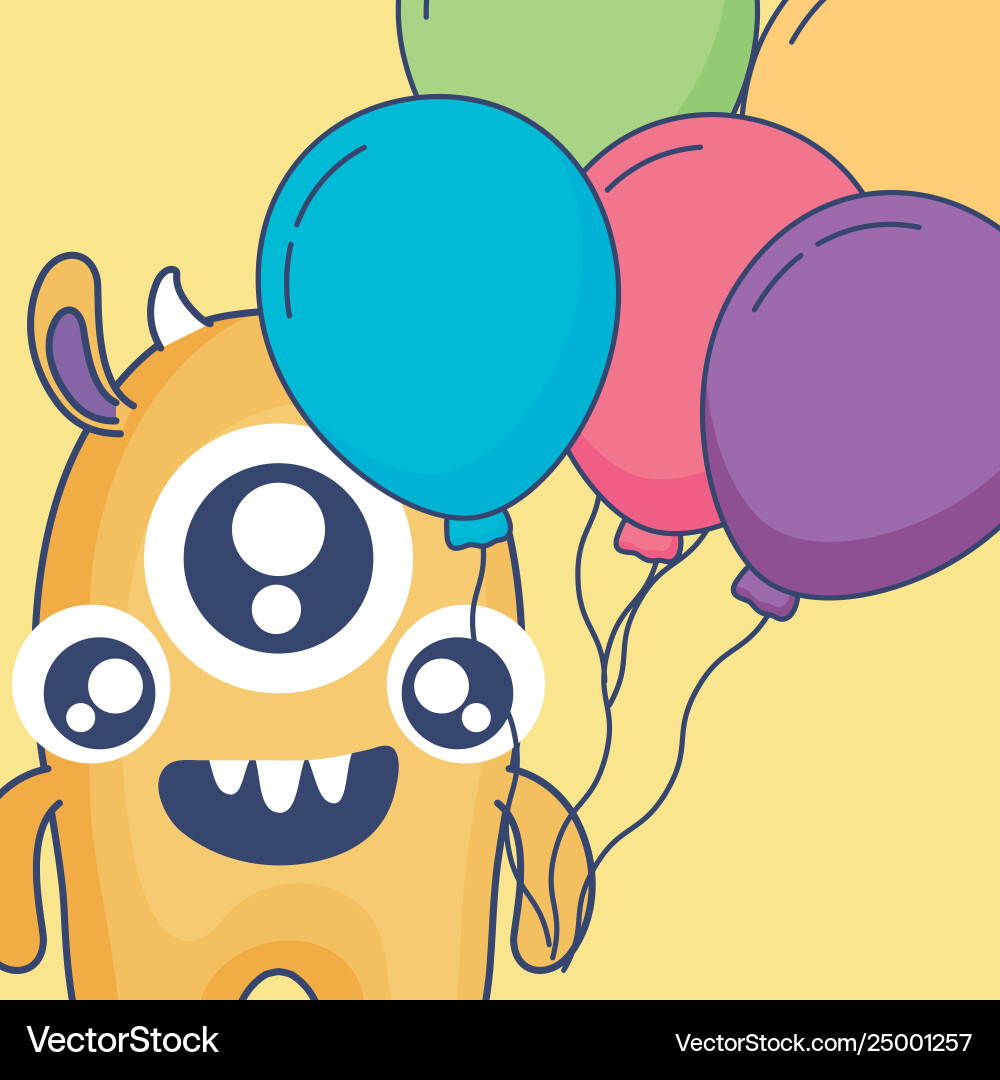 Crazy monster with balloons helium character Vector Image