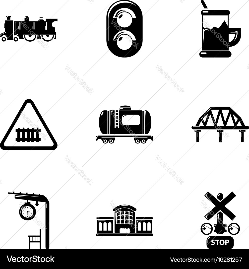 Railroad icons set simple style Royalty Free Vector Image