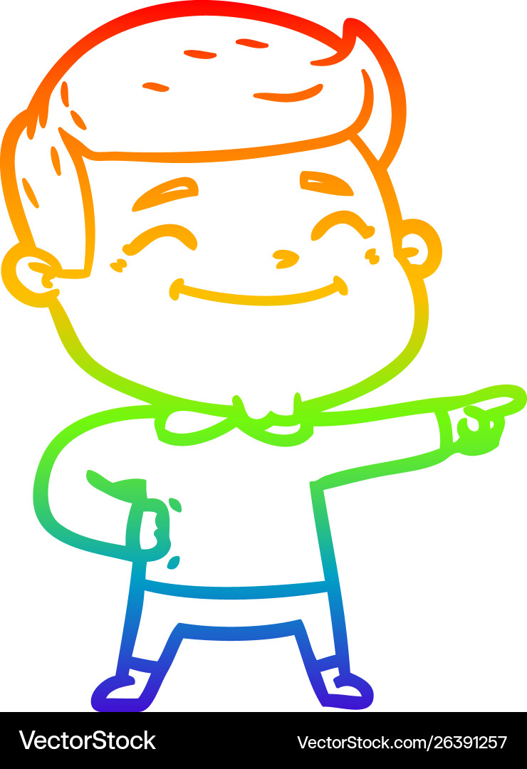 Rainbow gradient line drawing happy cartoon man Vector Image