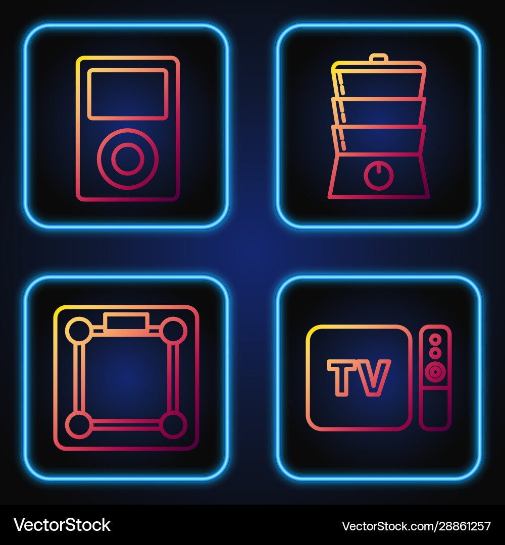 Set line tv box receiver and player with remote Vector Image