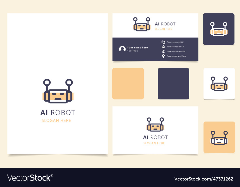 Ai robot logo design with editable slogan Vector Image