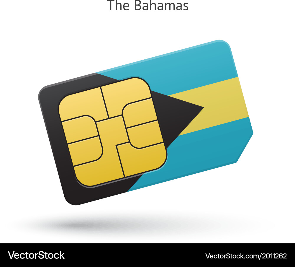 Bahamas mobile phone sim card with flag Royalty Free Vector