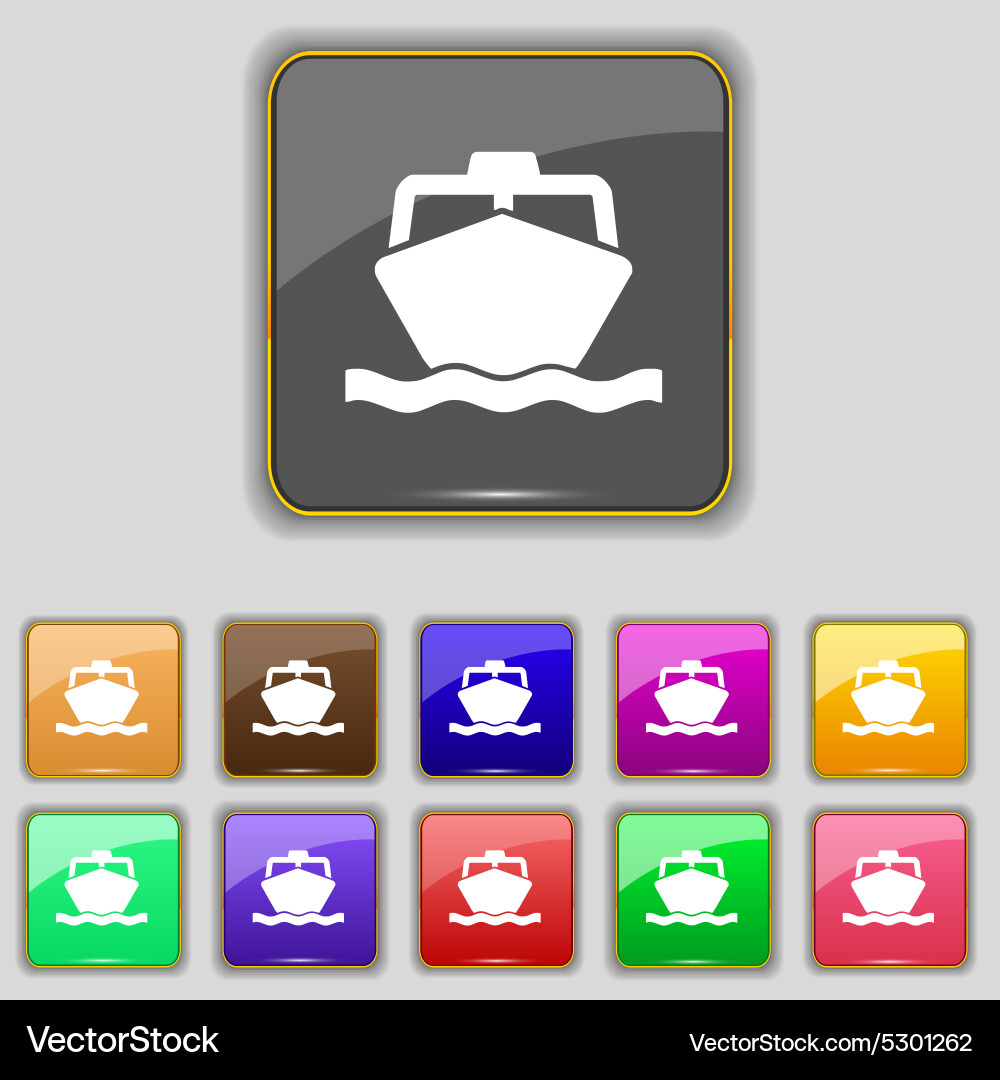 Boat icon sign set with eleven colored buttons Vector Image