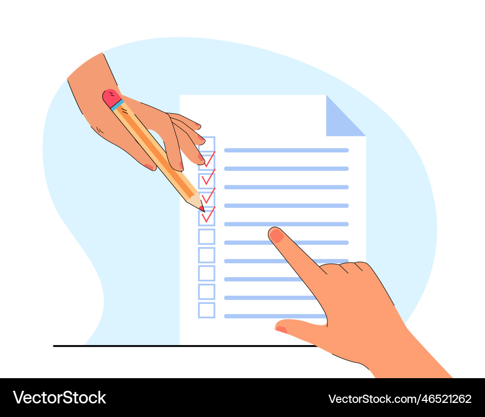 Hand with pencil filling checklist or application Vector Image