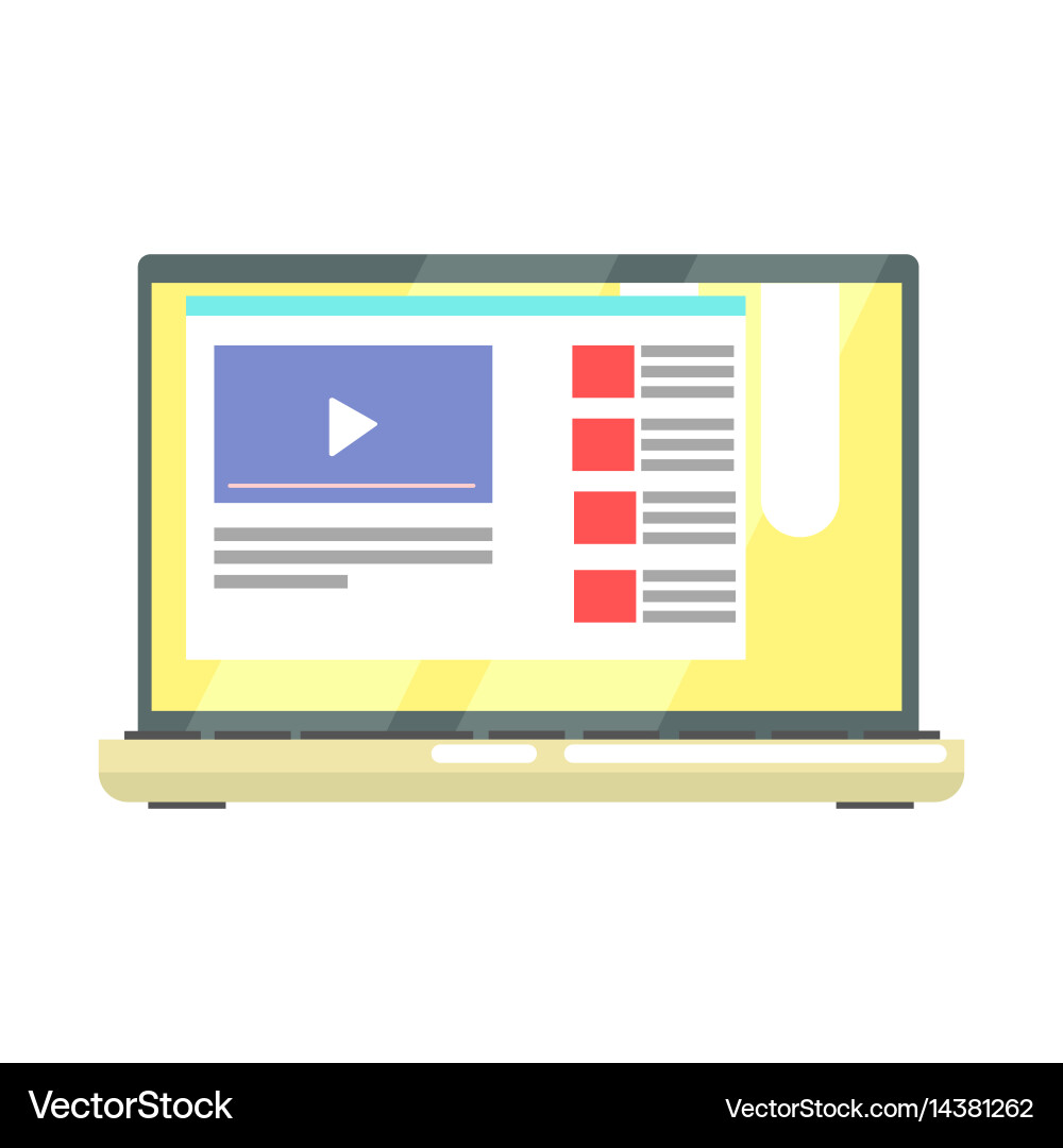 Laptop with internet video on the screen Vector Image