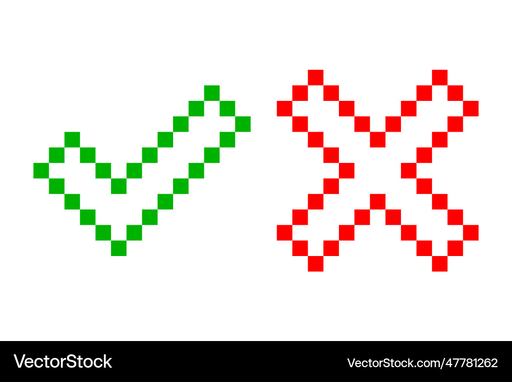 Pixel art check mark and cross mark tick Vector Image