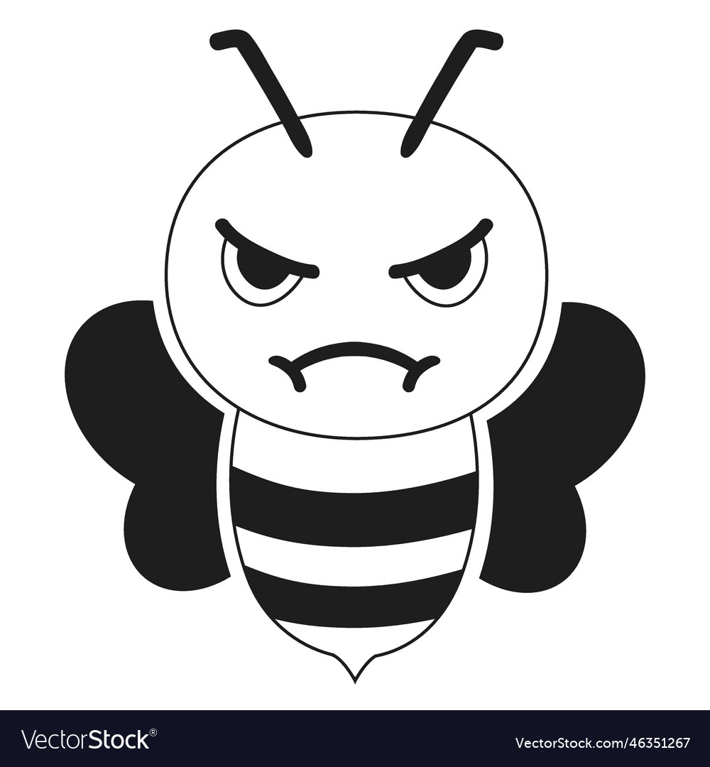 Bee angry muzzle head stroke Royalty Free Vector Image