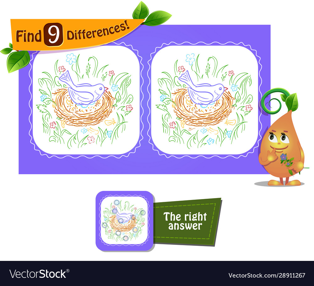 Bird on eggs game 9 differences Royalty Free Vector Image