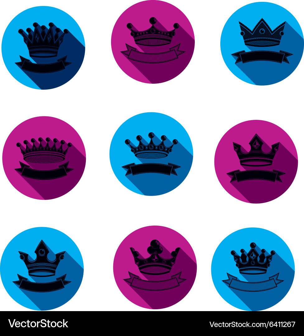 Colorful luxury crowns collection isolated 3d Vector Image