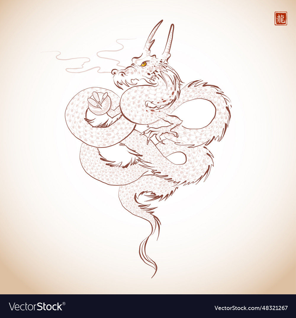 Hand drawn image of oriental dragon in vintage Vector Image