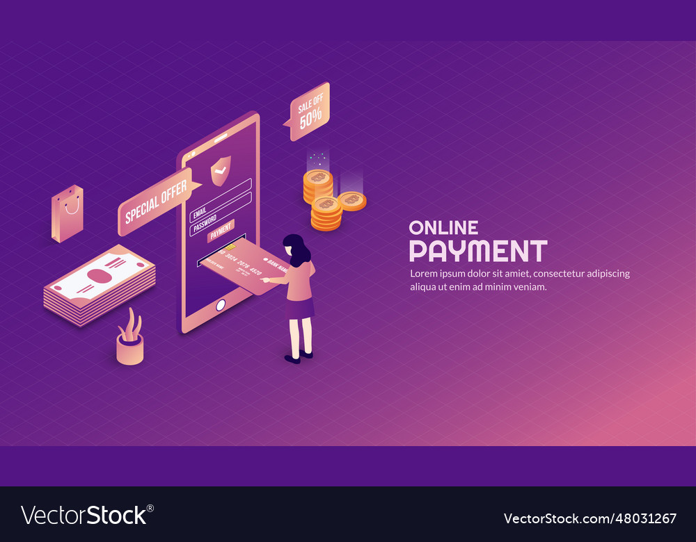 Isometric safe and security online payment Vector Image Isometric safe and security online payment Vector Image
