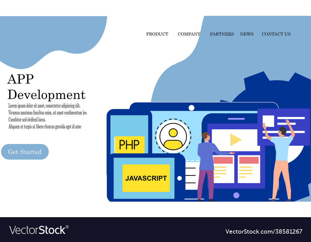 Mobile app development landing page website Vector Image