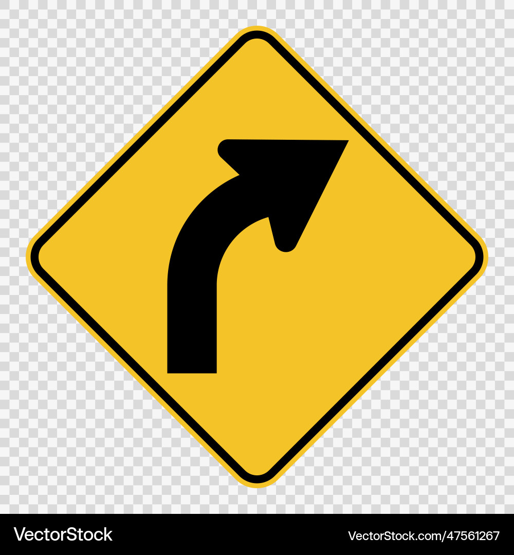 Right curve ahead sign on transparent background Vector Image