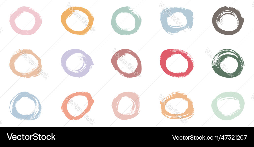 Round shape stroke ink frame grunge paint set Vector Image