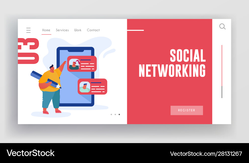 Social networking website landing page man Vector Image