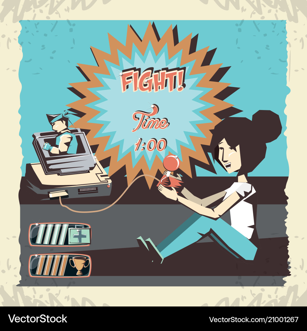 Woman playing video game retro Royalty Free Vector Image