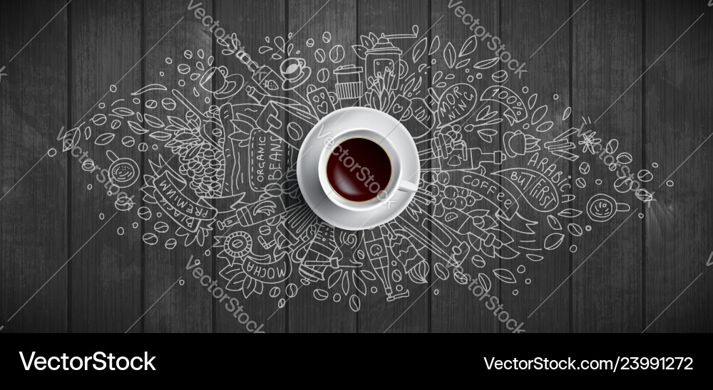 Coffee concept on wooden background - white Vector Image