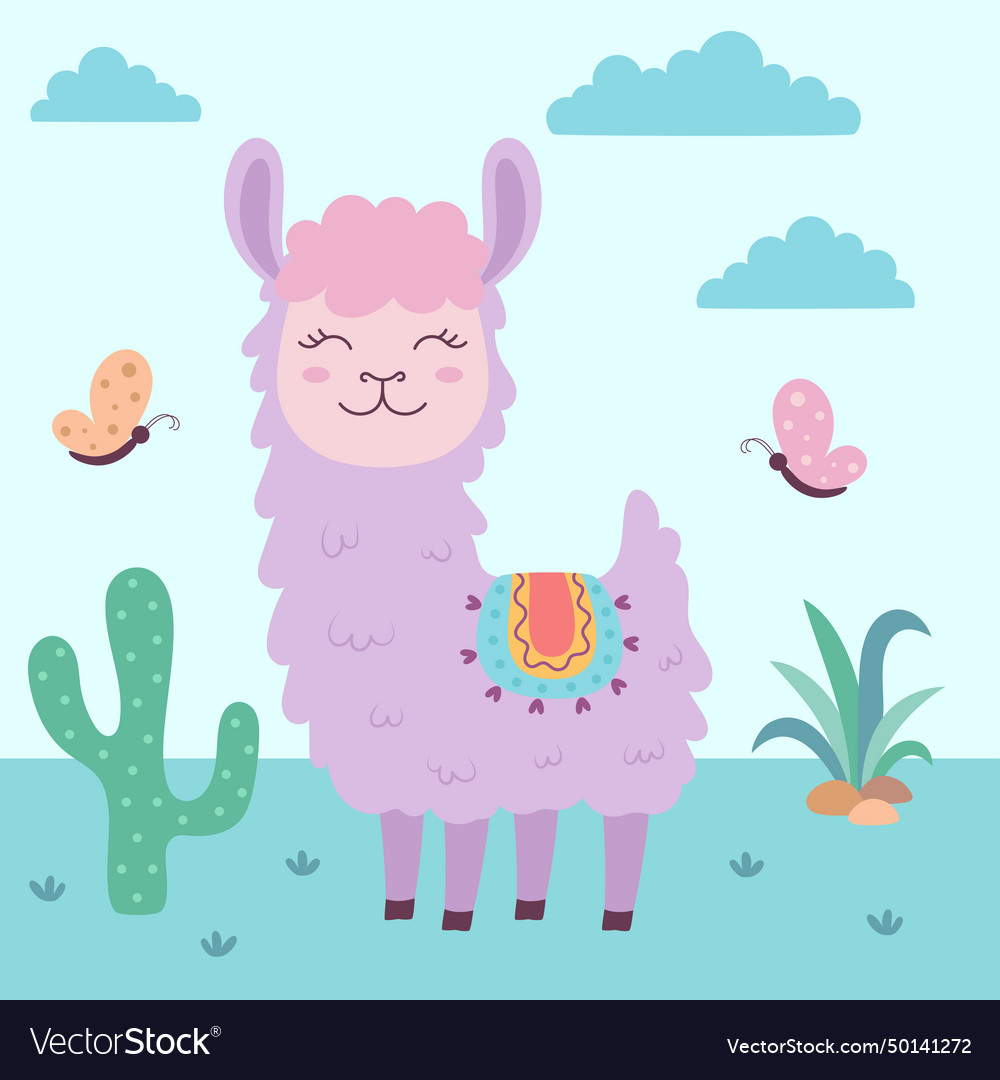 Cute card with llama Royalty Free Vector Image