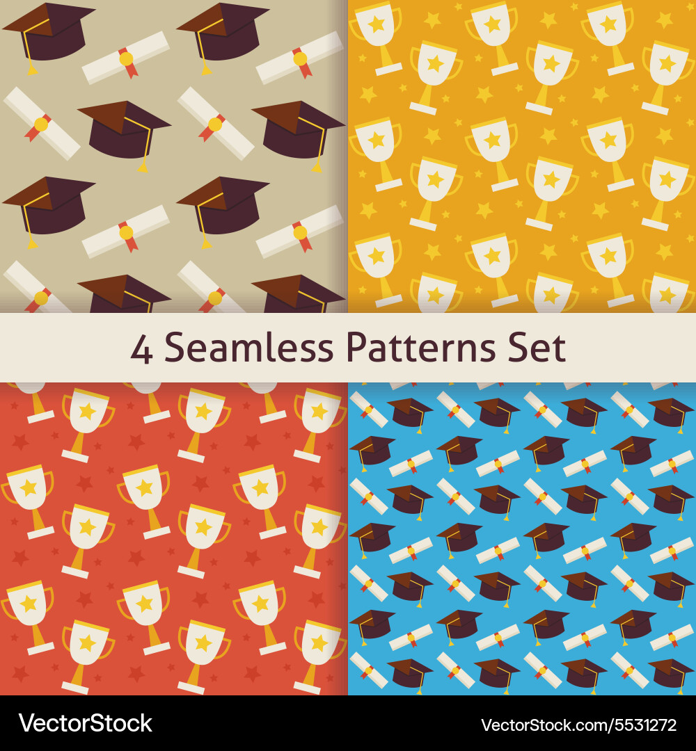 Four flat seamless school graduation and winning Vector Image