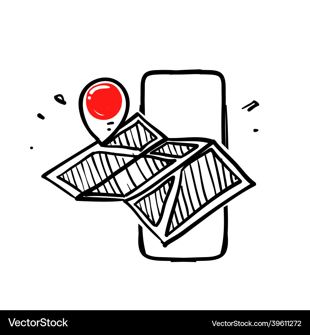 Hand drawn doodle map and phone icon symbol Vector Image