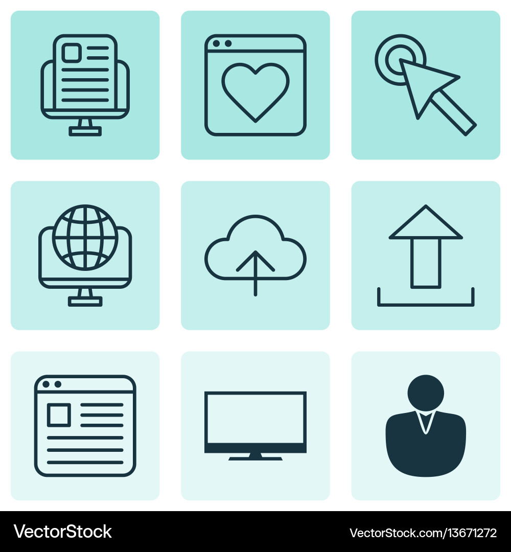 Set of 9 world wide web icons includes cursor tap Vector Image