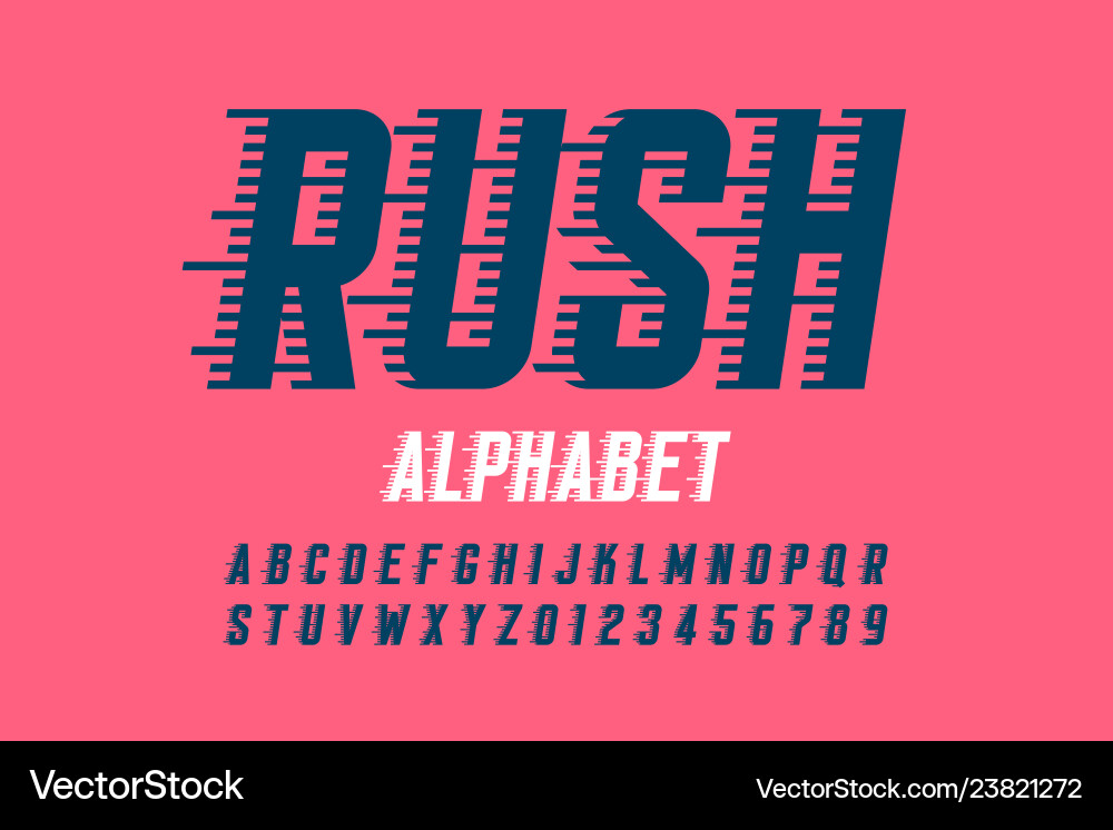 Speed style font alphabet and numbers Royalty Free Vector