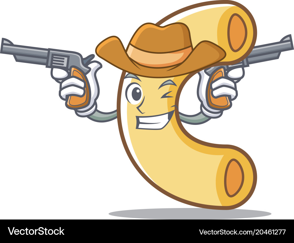 Cowboy macaroni character cartoon style Royalty Free Vector