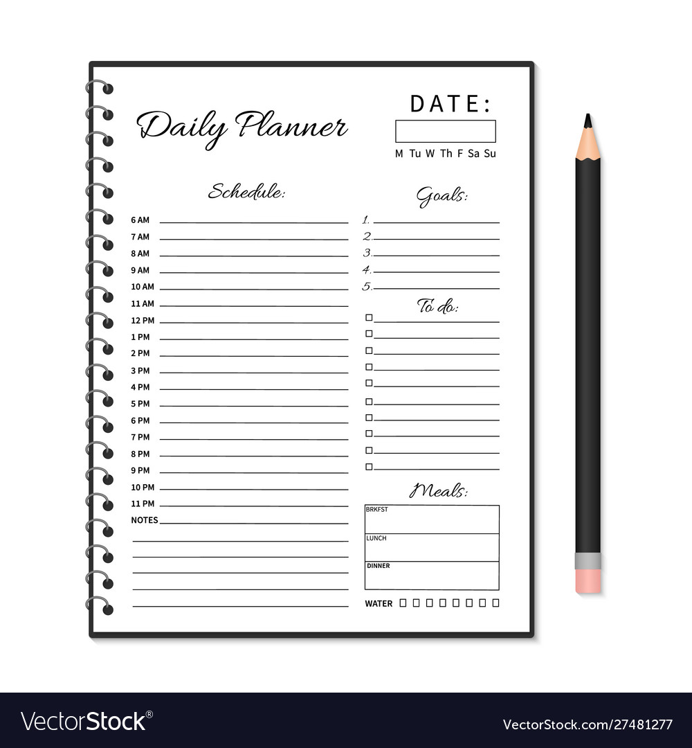 Daily Planner Template Blank White Notebook Page Vector Image
