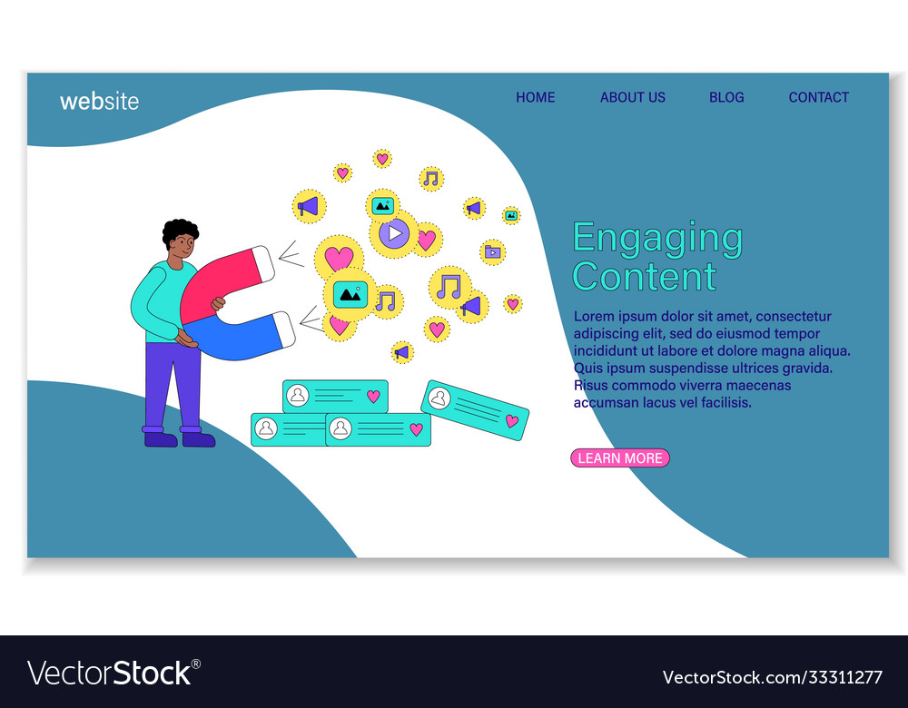 Engaging content website template flat Royalty Free Vector