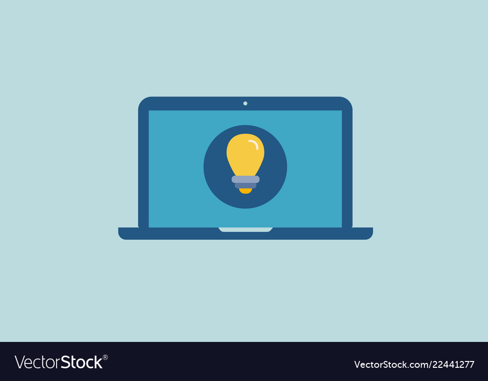 Flat computer with bulb icon Royalty Free Vector Image