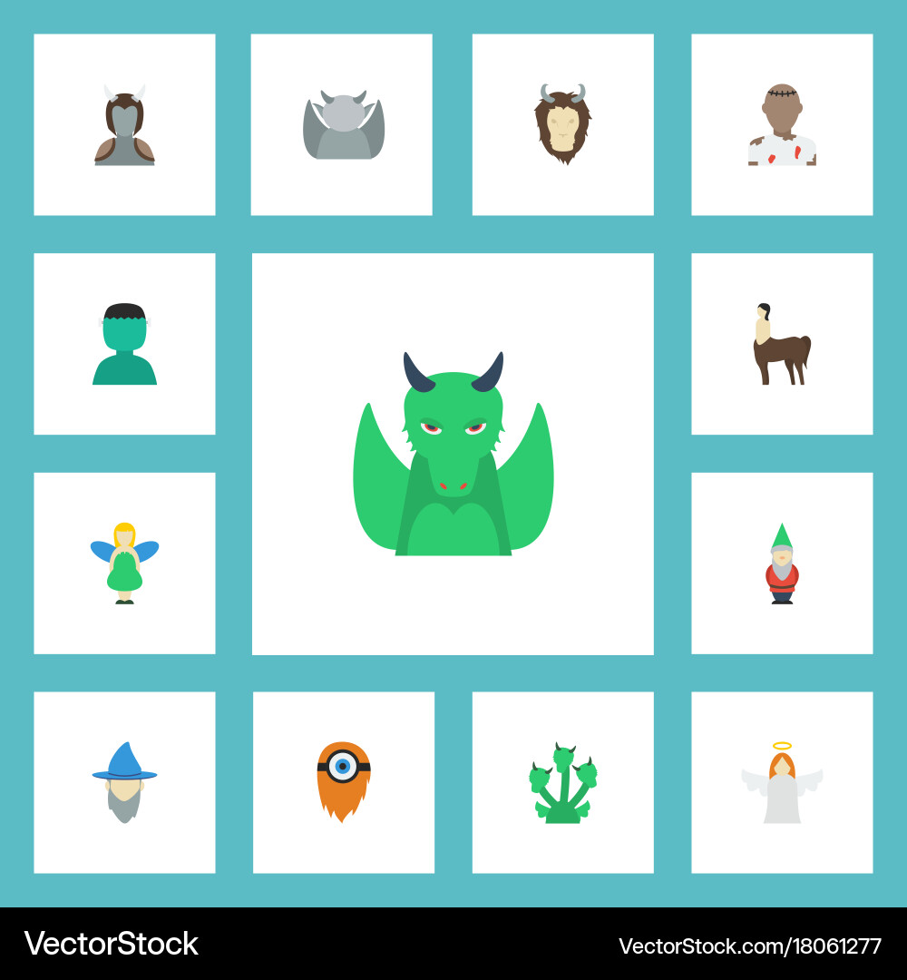 Flat icons wizard snake mythology and other Vector Image
