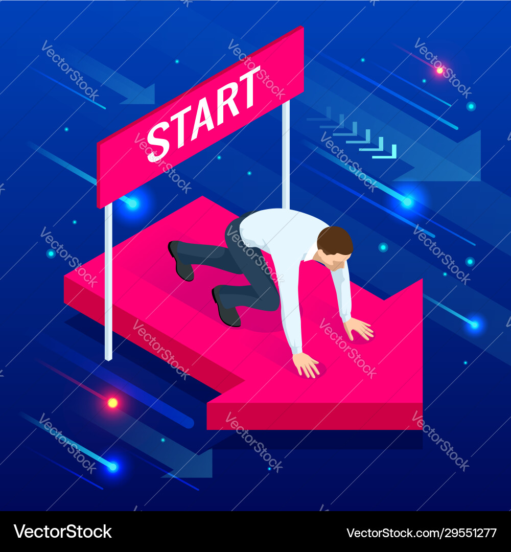 Isometric young businessman in starting Royalty Free Vector