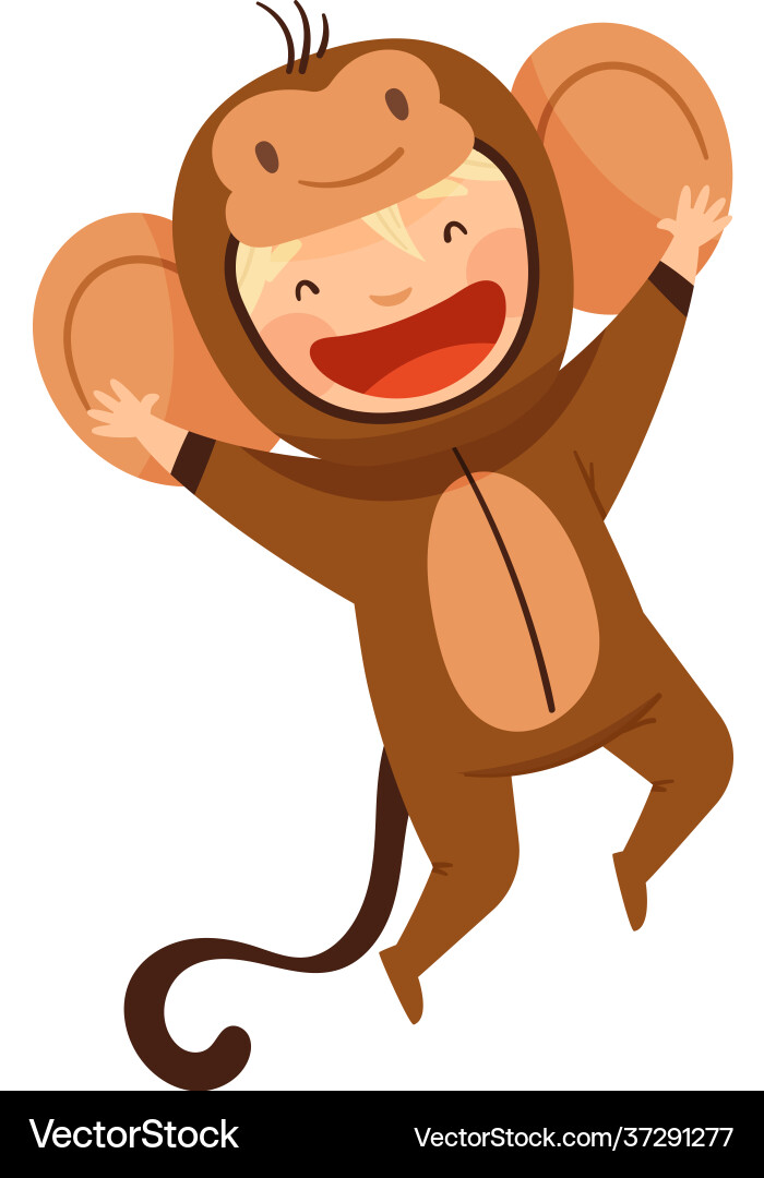 Little boy wearing monkey costume jumping Vector Image