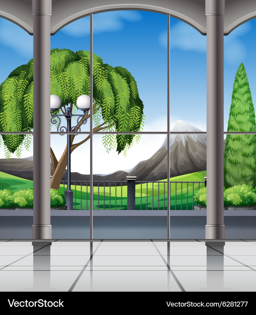 Room with window view of nature Royalty Free Vector Image