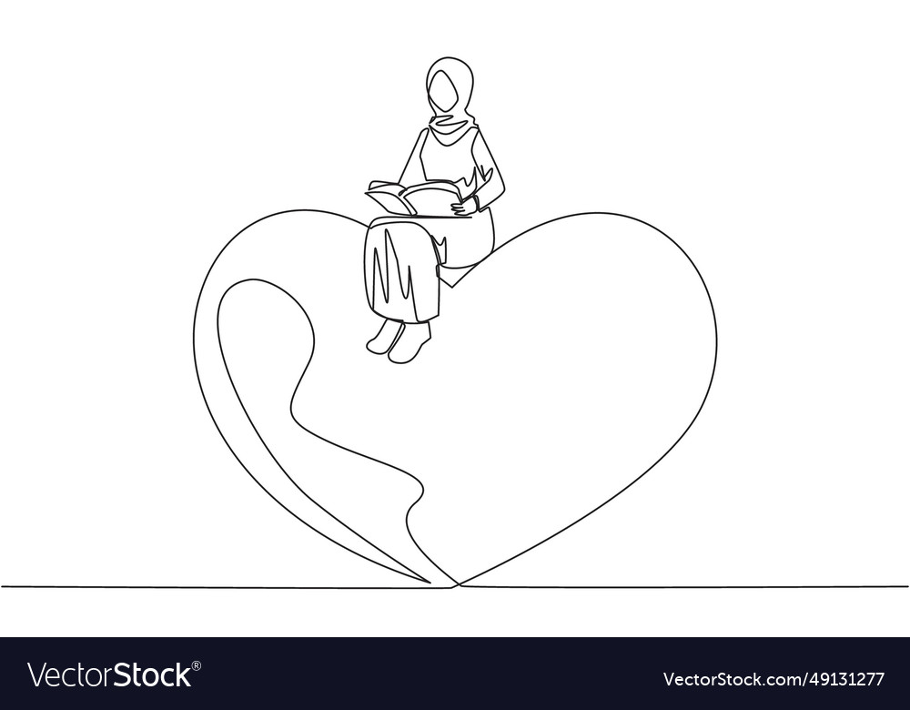 Single continuous line drawing arab woman sitting Vector Image